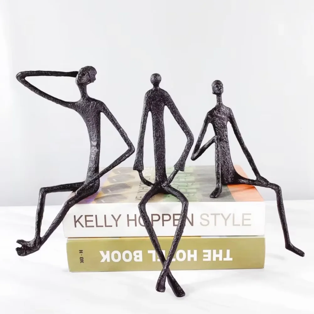 Creative Abstract Metal Human Sculpture Cast Iron Black Person Desktop ...