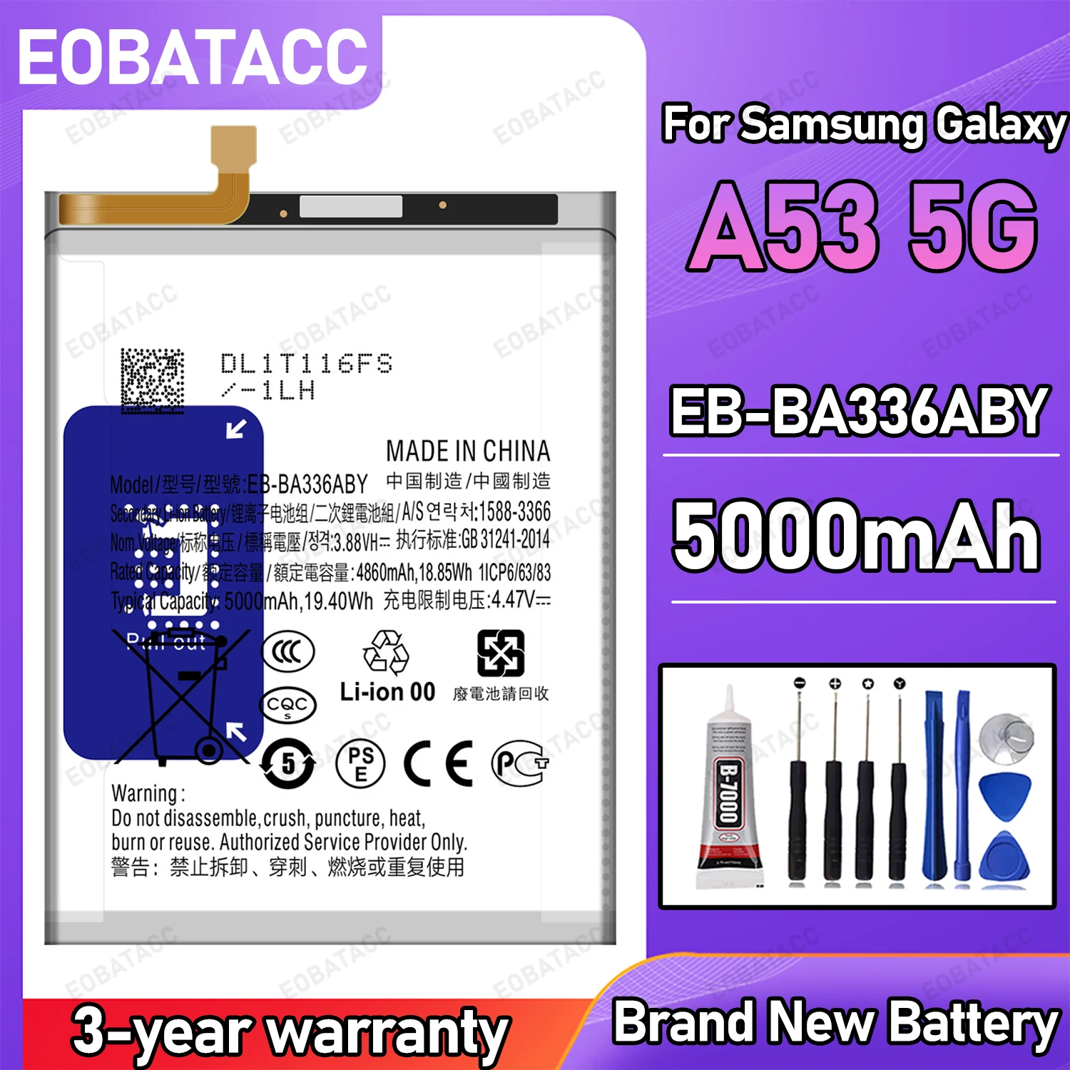 EB-BA336ABY 5000mAh Replacement Battery for Samsung Galaxy A53 5G, High ...