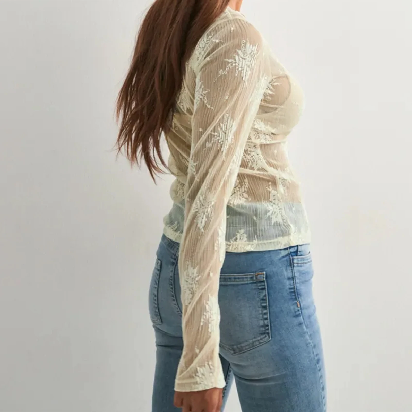 Combhasaki Women Tie-up Front Split Top Long Sleeve Deep V Neck Slim ...