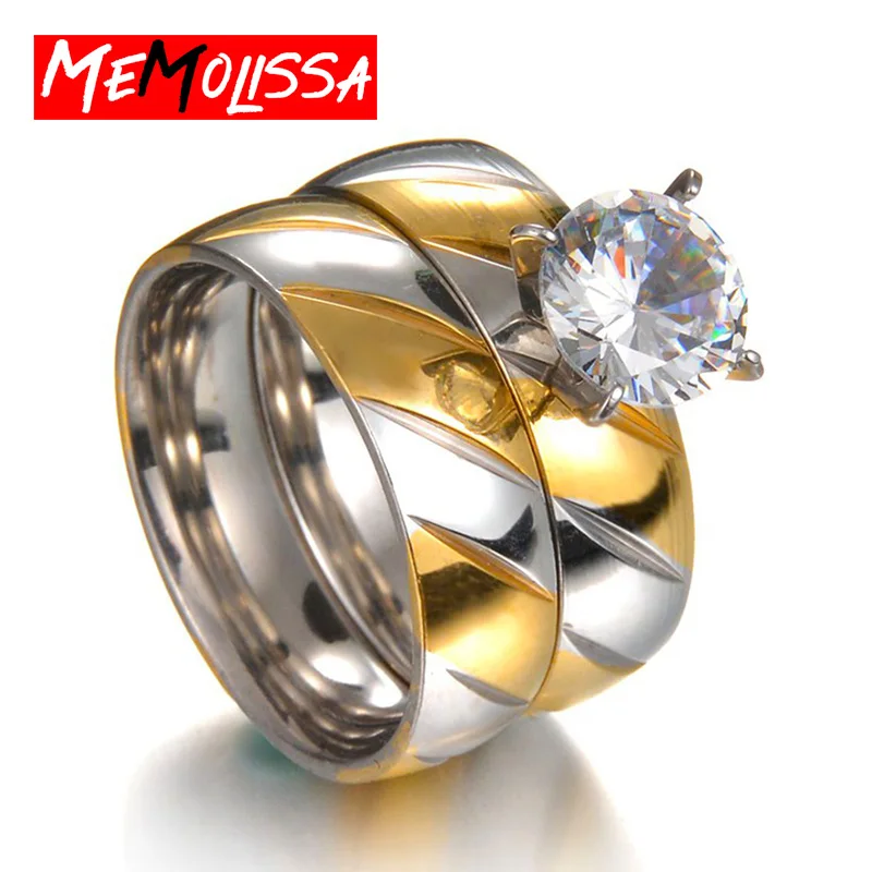 Stainless-Steel-Double-Rings-Sets-Classic-Wedding-Engagement-Ring-For ...