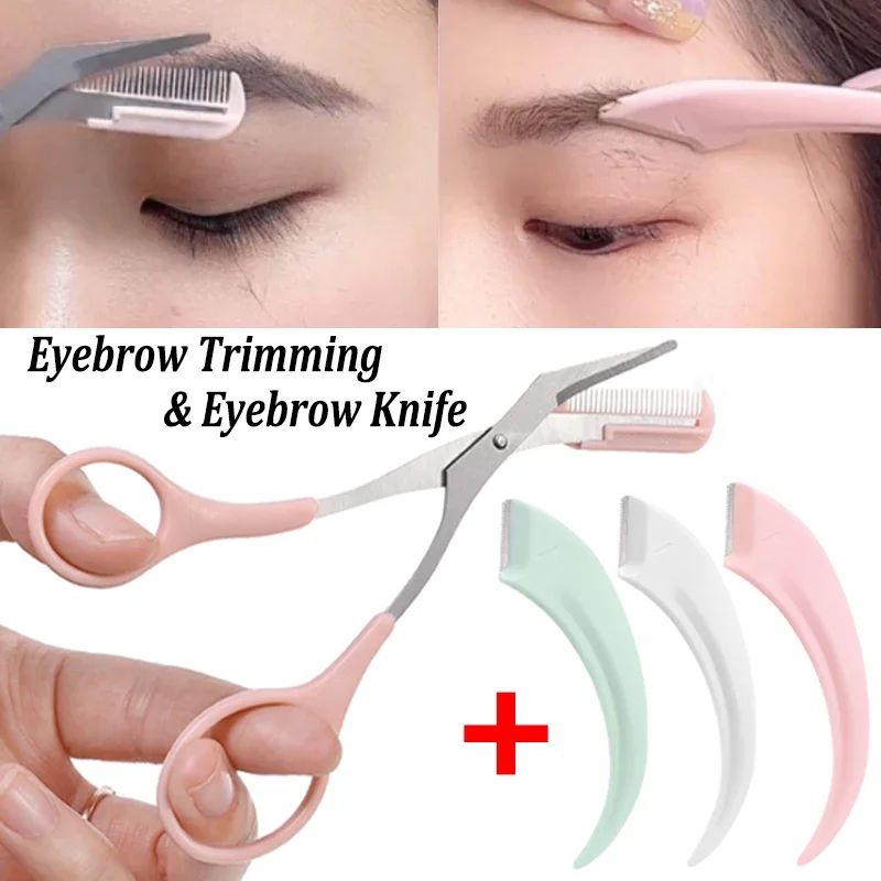 2PCS-Eyebrow-Trimmer-Set-Portable-Brow-Comb-Scissors-Eyebrow-Knife ...