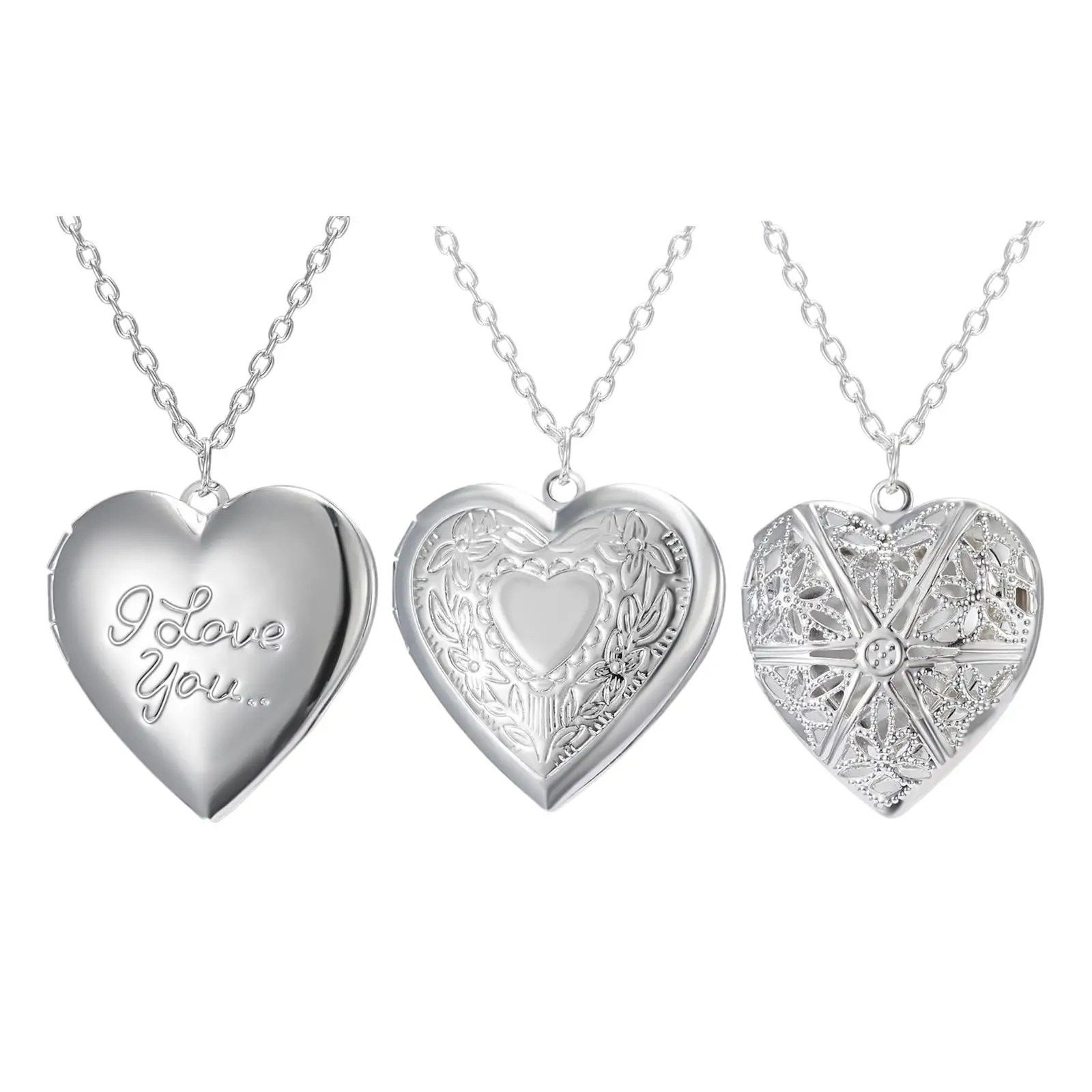 Photo Locket Necklace Holds Pictures Carved Design Memory Pendant for ...