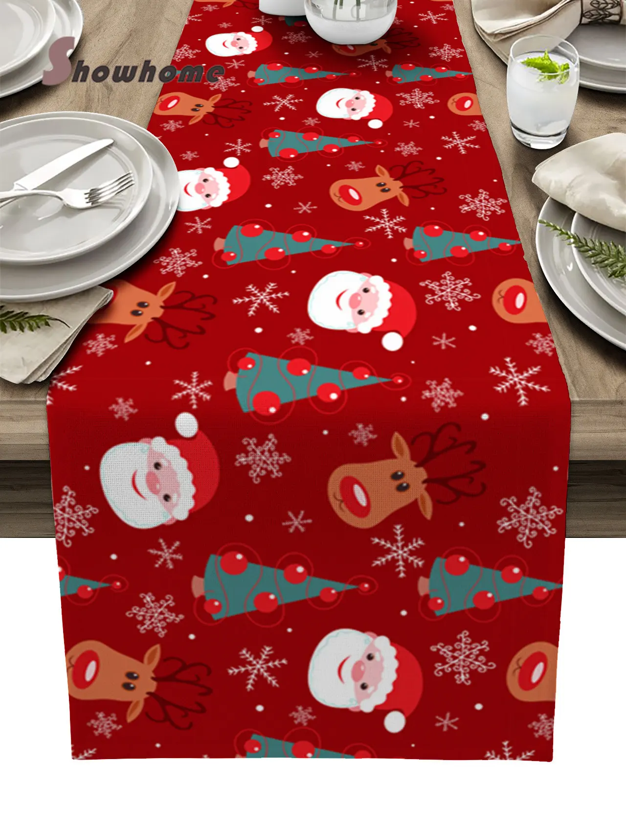 Christmas-Reindeer-Santa-Table-Runner-Wedding-Party-Decor-Modern-Coffee ...