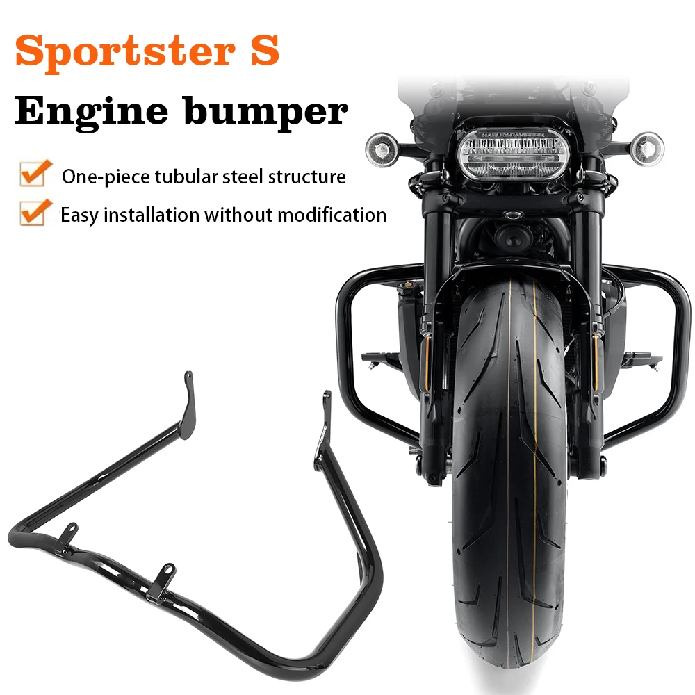 Motorcycle Gloss Black Front Engine Guard Highway Crash Bar Bumper ...