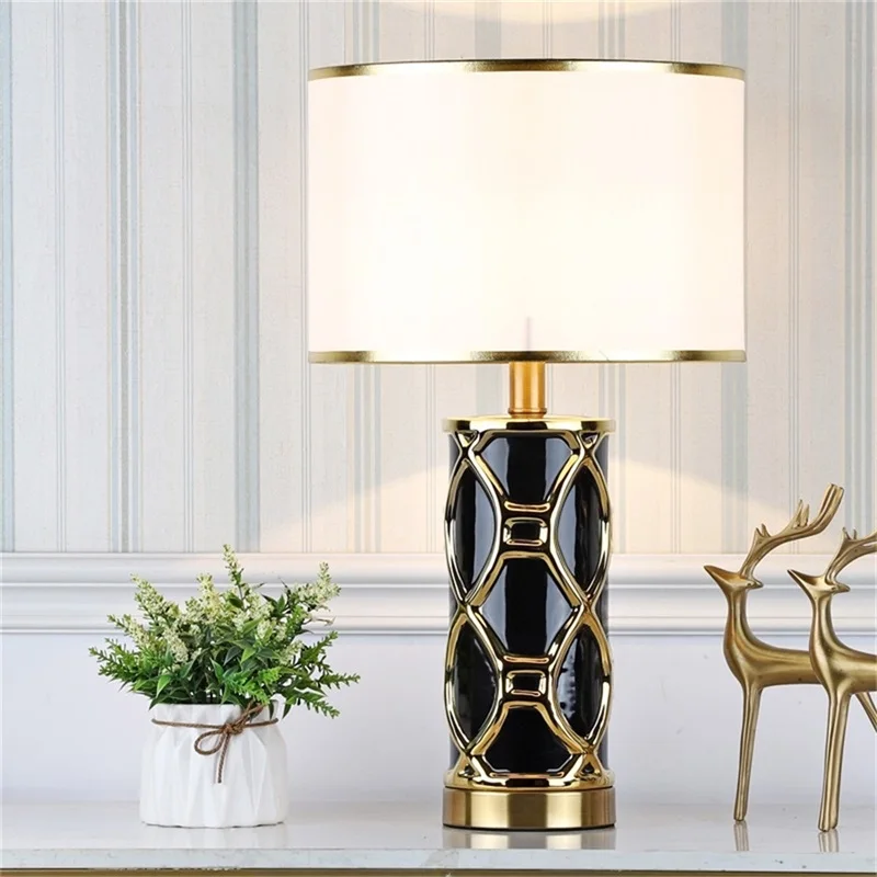 European-Style-LED-3-Color-Table-Lamp-Modern-Luxury-Fabric-Decoration ...