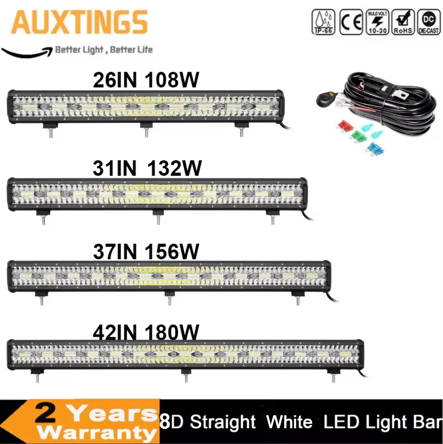 26-42 Inch 108W 132W 156W 180W LED Light Bar 8D Offroad Lamp Combo 3 ...