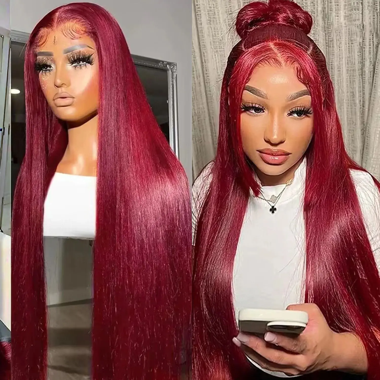 250-Density-99J-Burgundy-13x6-Lace-Frontal-Human-Hair-Wigs-Brazilian ...