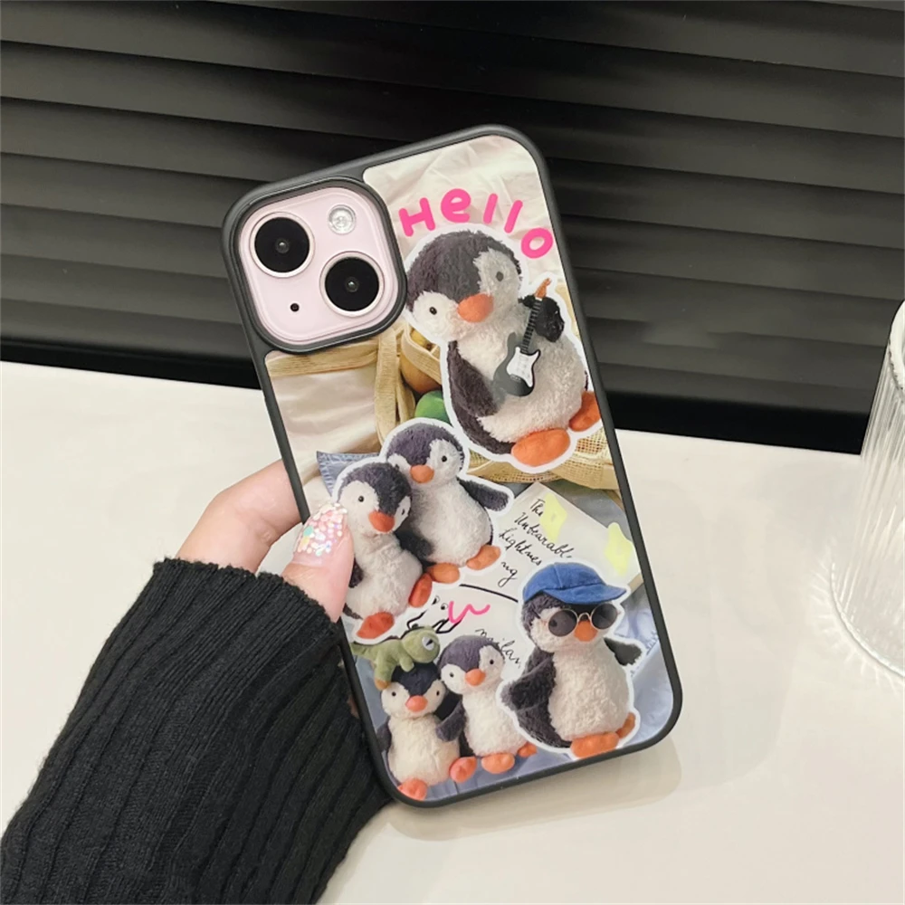 Korean Cute Funny Cartoon Stuffed Penguin Phone Case For iPhone 14 13 ...
