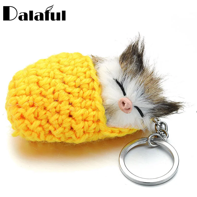 Lovely-Sleeping-Cat-Pompom-Keychains-Faux-Rabbit-Fur-Cute-Kitten ...