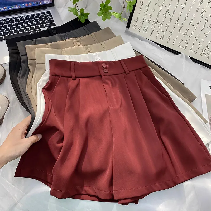 Pantalones-cortos-de-traje-de-seda-de-hielo-de-cintura-alta-para-mujer ...