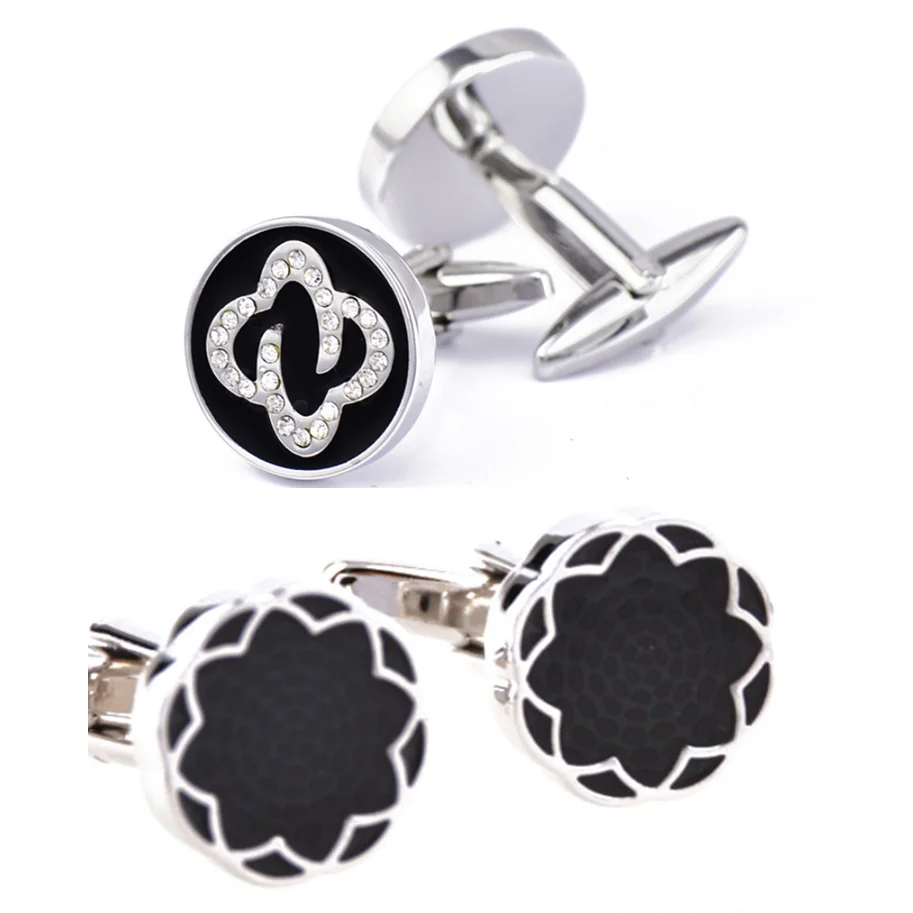 10pairs-lot-Lotus-Flower-Cufflinks-Black-Enamel-Crystal-Cuff-Links ...
