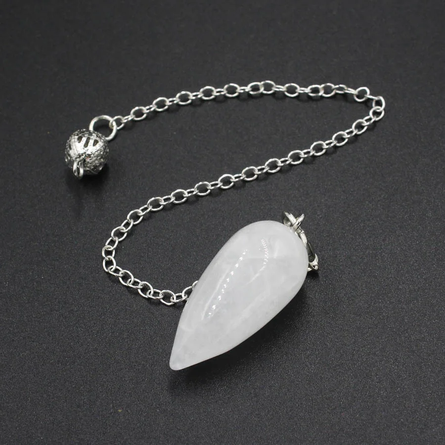 Real-Natural-Gem-Stone-Pendant-Rock-Crystal-Pendulum-Water-Drop ...