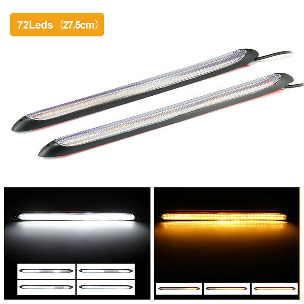 1คู่ Universal DRL LED Strip ไฟวิ่งกลางวันลำดับไฟเลี้ยวรถ LED ไฟวิ่ง ...