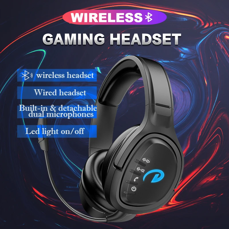 G100-Wireless-Gaming-headset-bluetooth-built-in-detachable-dual-microphone-LED-Light-over-ear ...