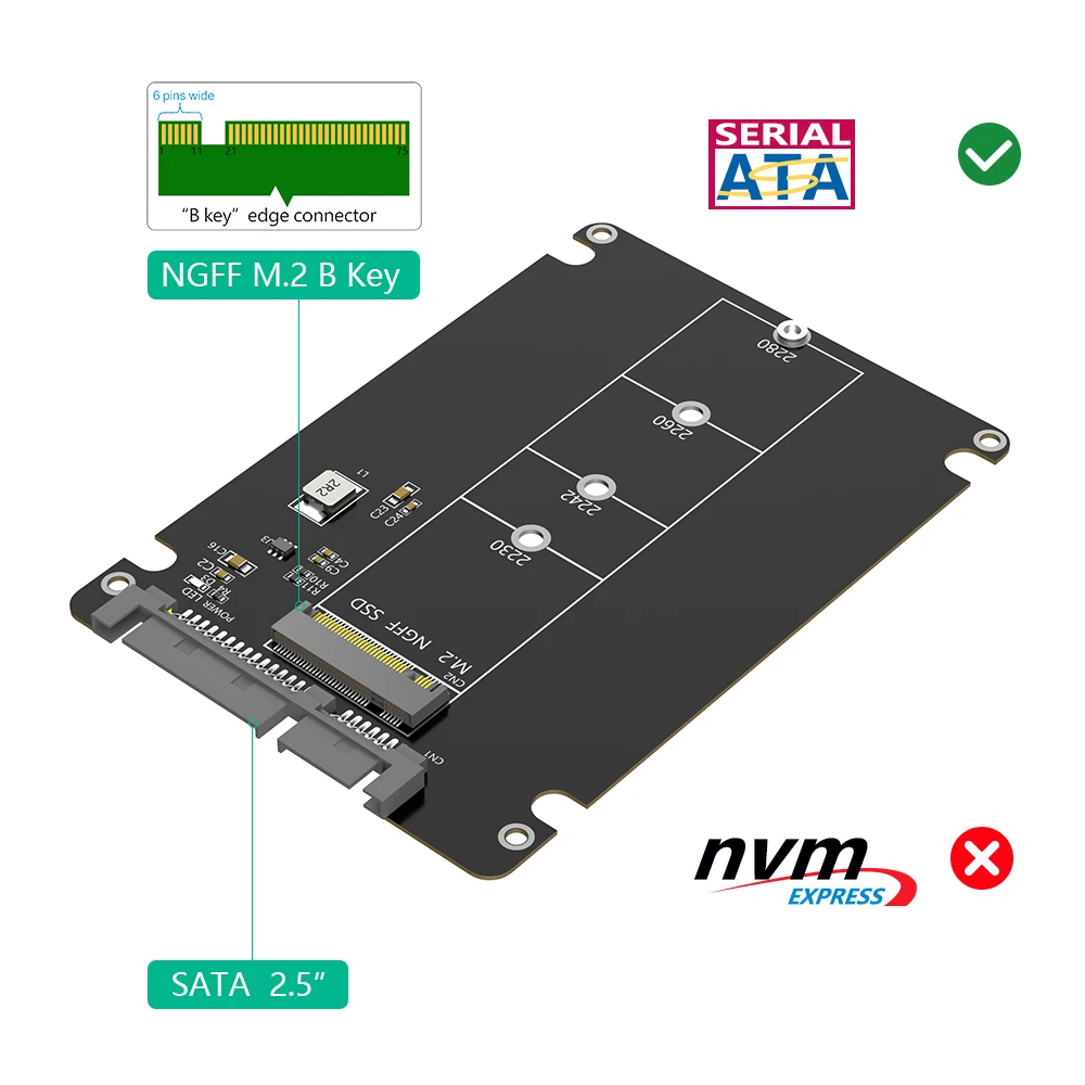 M.2 SSD to 2.5 SATA Enclosure B Key SATA SSD Converter to 2.5 Inch SATA ...