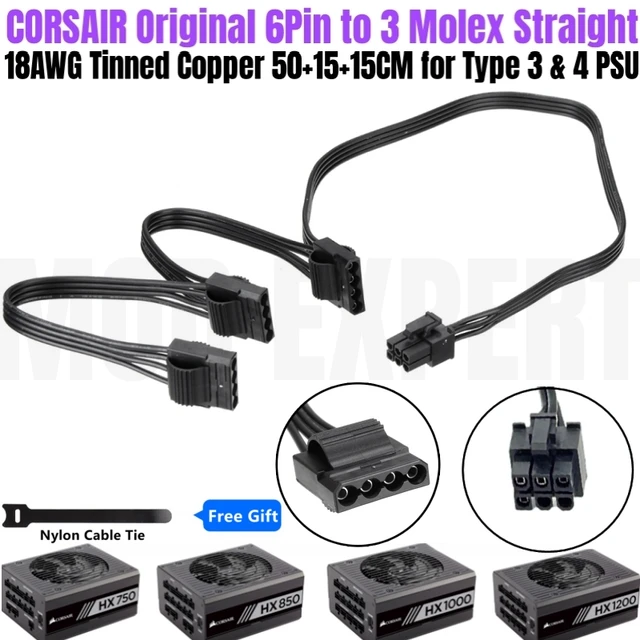 Original CORSAIR HX750 HX850 HX1000 HX1200 Platinum 6Pin to Molex 4Pin ...