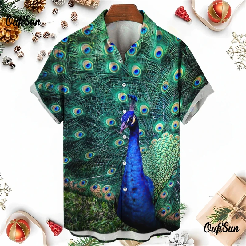 Animal Peafowl Short Sleeve Shirts For Men Clothes Hawaiian Animal ...