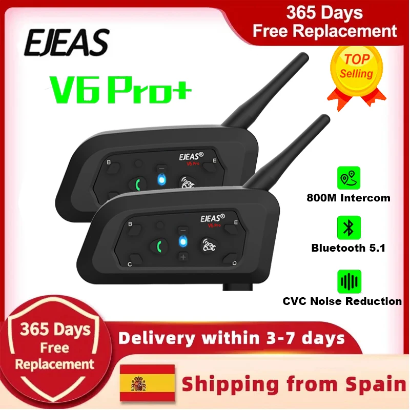 EJEAS-V6-PRO-Motorcycle-Helmet-Bluetooth-Intercom-Headset-800M ...