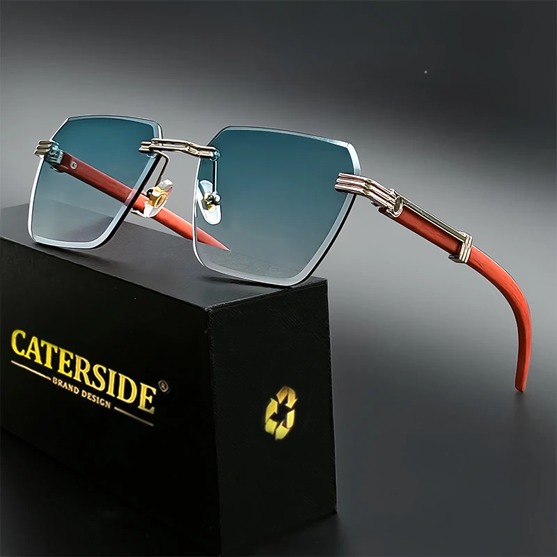 Retro-Borderless-Sunglasses-Men-Imitation-Woodgrain-Square-Sun-Glasses ...