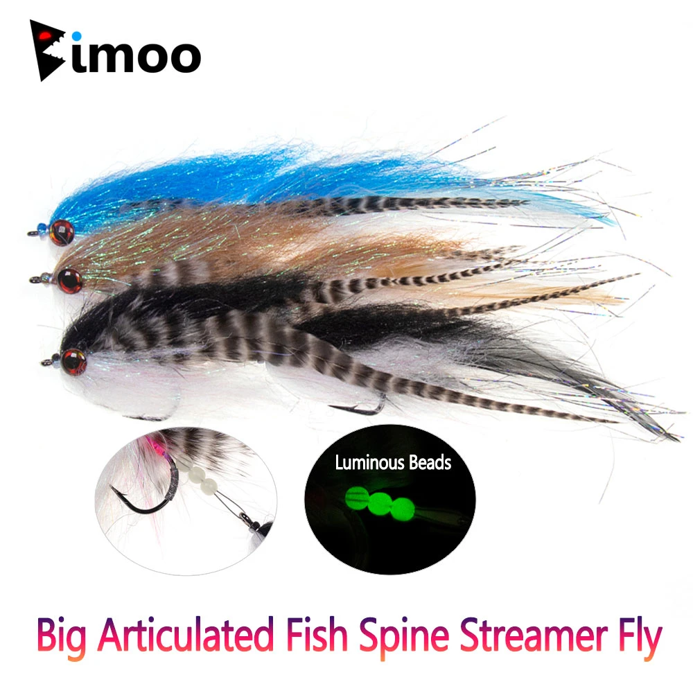 Bimoo 3pcs 17cm Big Articulated Fish Spine Streamer Fly W/ Grizzly ...