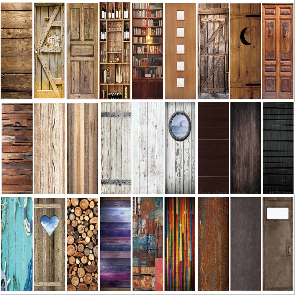 Imitation-Wood-Doors-Wallpaper-Retro-3D-Self-Adhesive-Vinyl-Door ...