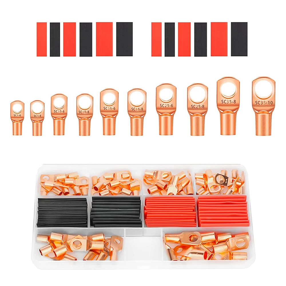 Copper terminal connector kit, 70 heavy-duty lugs and 80 heat ...