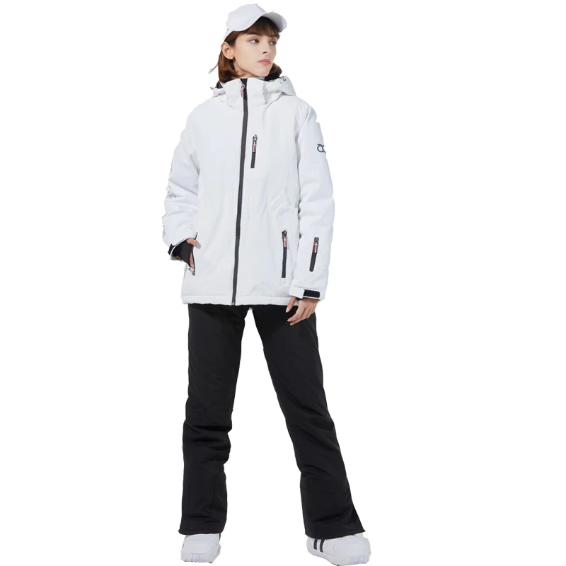 Pure White Ski Jackets + Strap Pants Women's Snow Wear Clothing ...