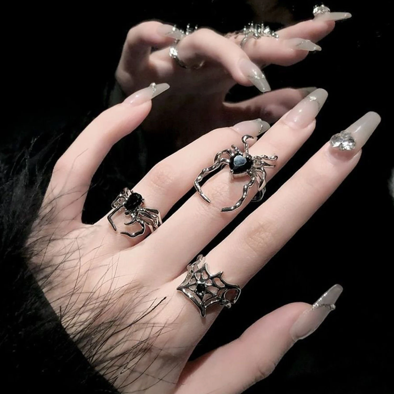 Gothic-Irregular-Spider-Webs-Zircon-Ring-Women-Black-Crystal-Grunge ...