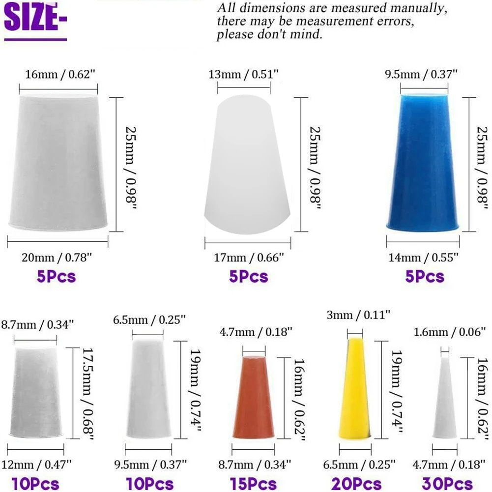 100x Silicone Cone Plugs Stopper High Temp Plugs Sealing Tapered ...