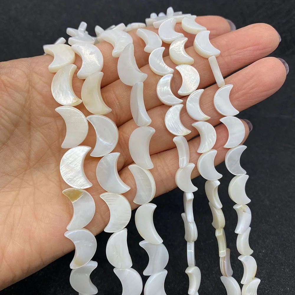 Natural Freshwater Shell Beads White Moon Shape Jewelry Making Charm ...