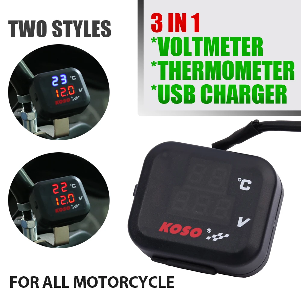 Universal Koso Motorcycle Voltmeter Thermometer Temperature Indicator ...