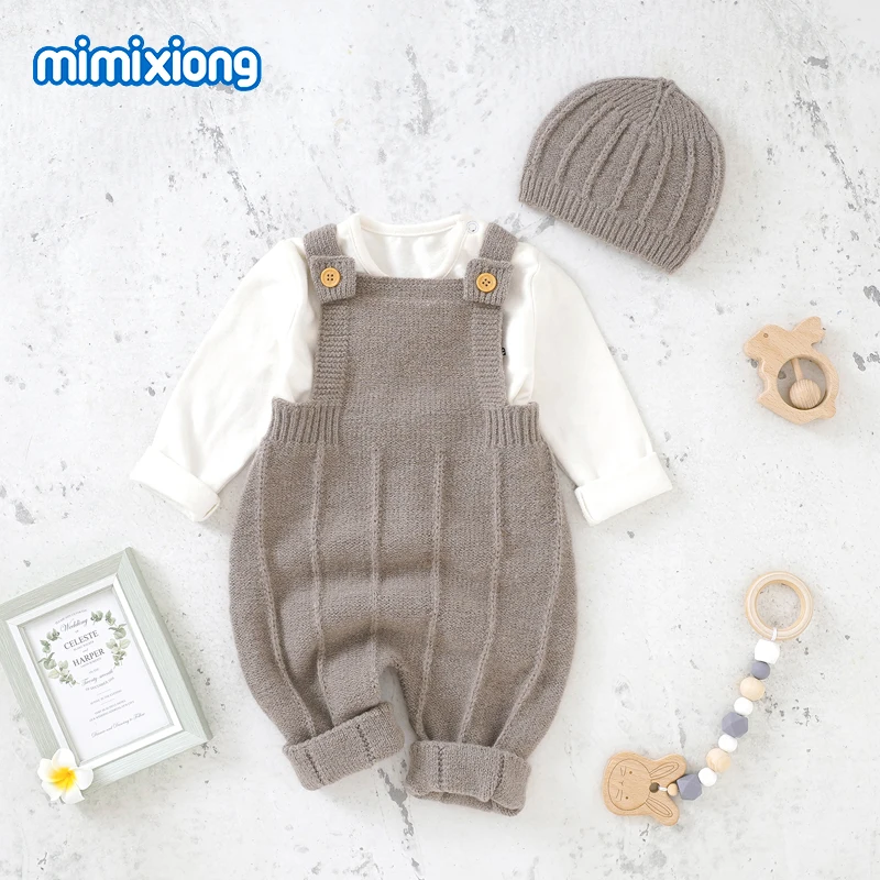 Newborn Baby Rompers Hats Clothes Autumn Solid Knitted Boys Girls ...