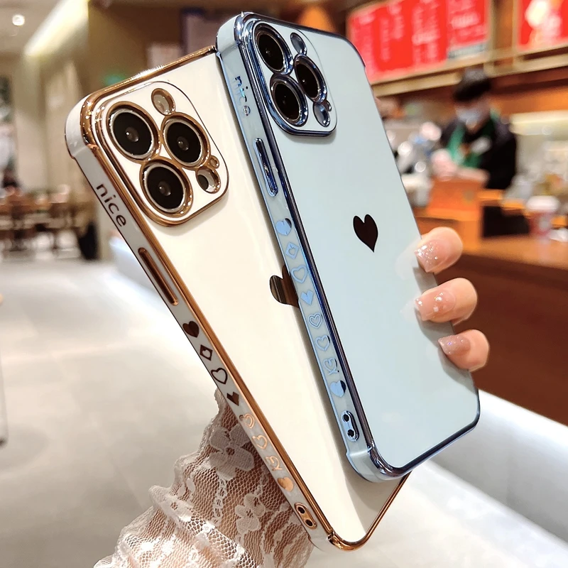 Soft Electroplated Love Heart Phone Case For iPhone 11 12 13 14 Pro Max ...