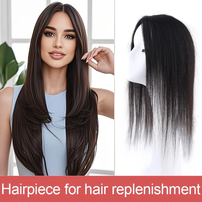 Seamless Long Straight Human Hair Topper for Women Lightweight ...