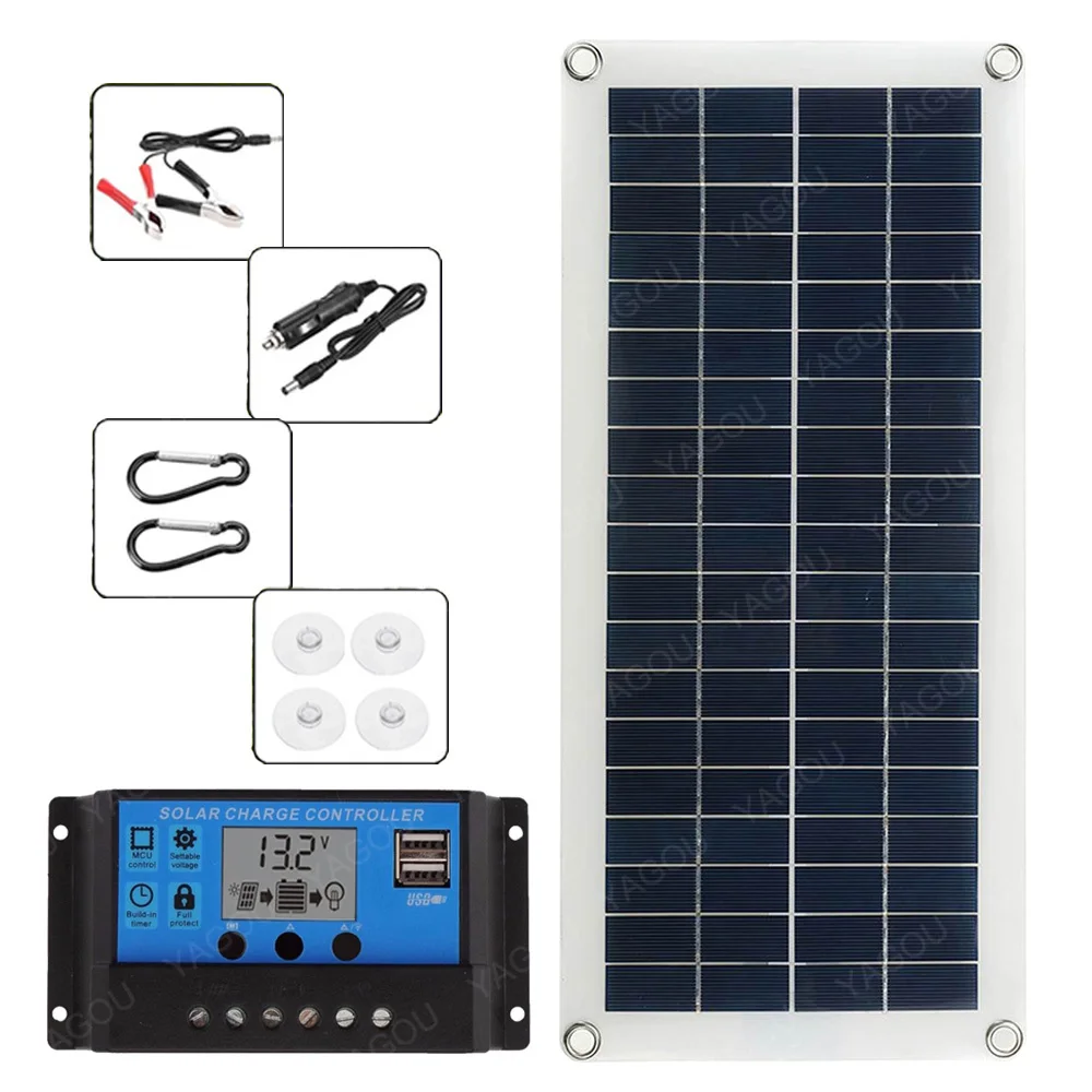 Panel Solar de 20W, Kit completo de células solares de 12V, carga USB ...