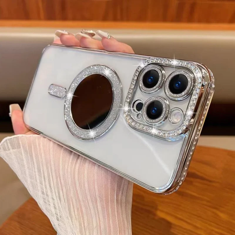 Make-up-Mirror-Case-For-iPhone-16-15-Pro-Max-Glitter-Diamond-Magsafe ...