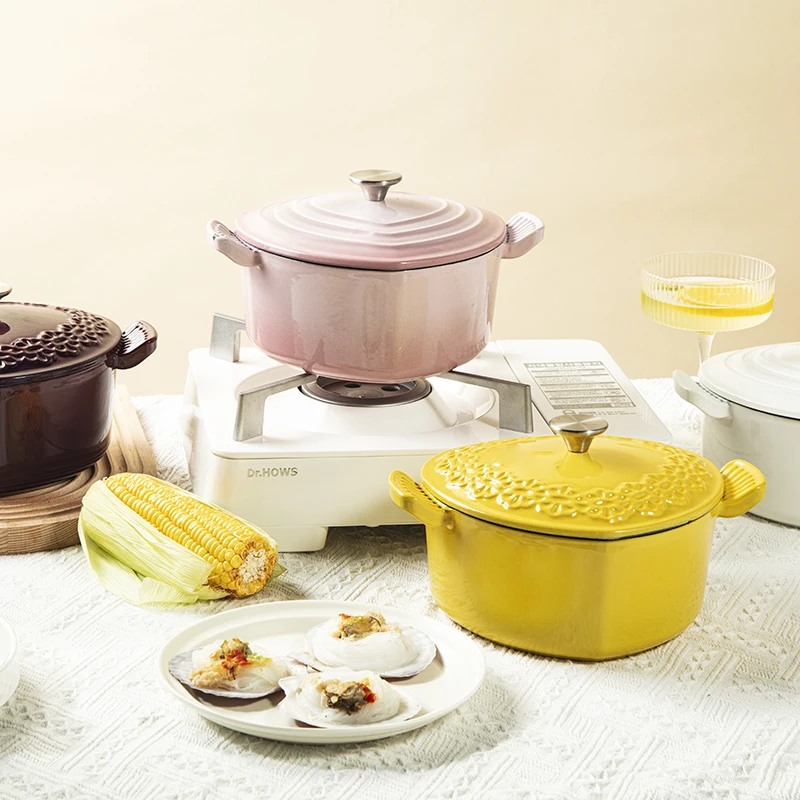 2-8L-High-Appearance-Cast-Iron-Enamel-Heart-shaped-Pot-Household-Love ...