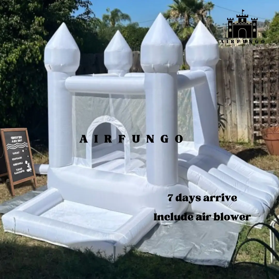 9x9x7ft-Soft-Play-Inflatable-White-Bounce-House-With-Slide-Ball-Pit ...
