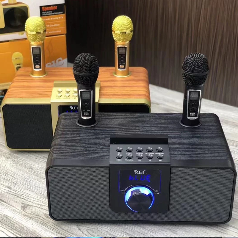 K08-Home-Karaoke-Wood-Grain-Bluetooth-Speaker-Dual-Wireless-Microphone ...
