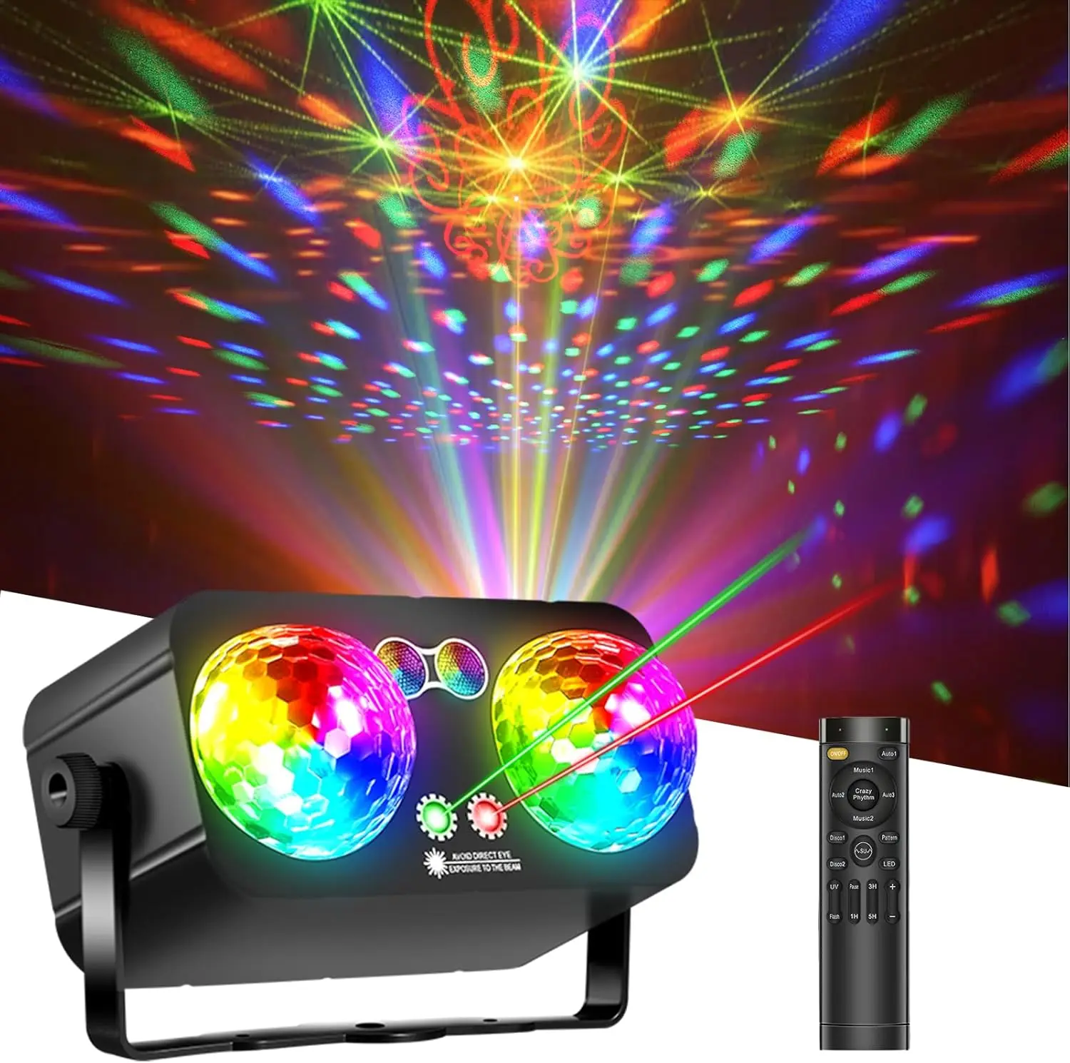 6-in-1 Disco Light Party Lights with Remote, Sound Activated Modes, Led ...