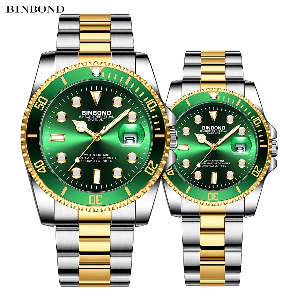 Lovers Gold Green Wrist Watch Men Watches Lady Top Brand Luxury Quartz ...