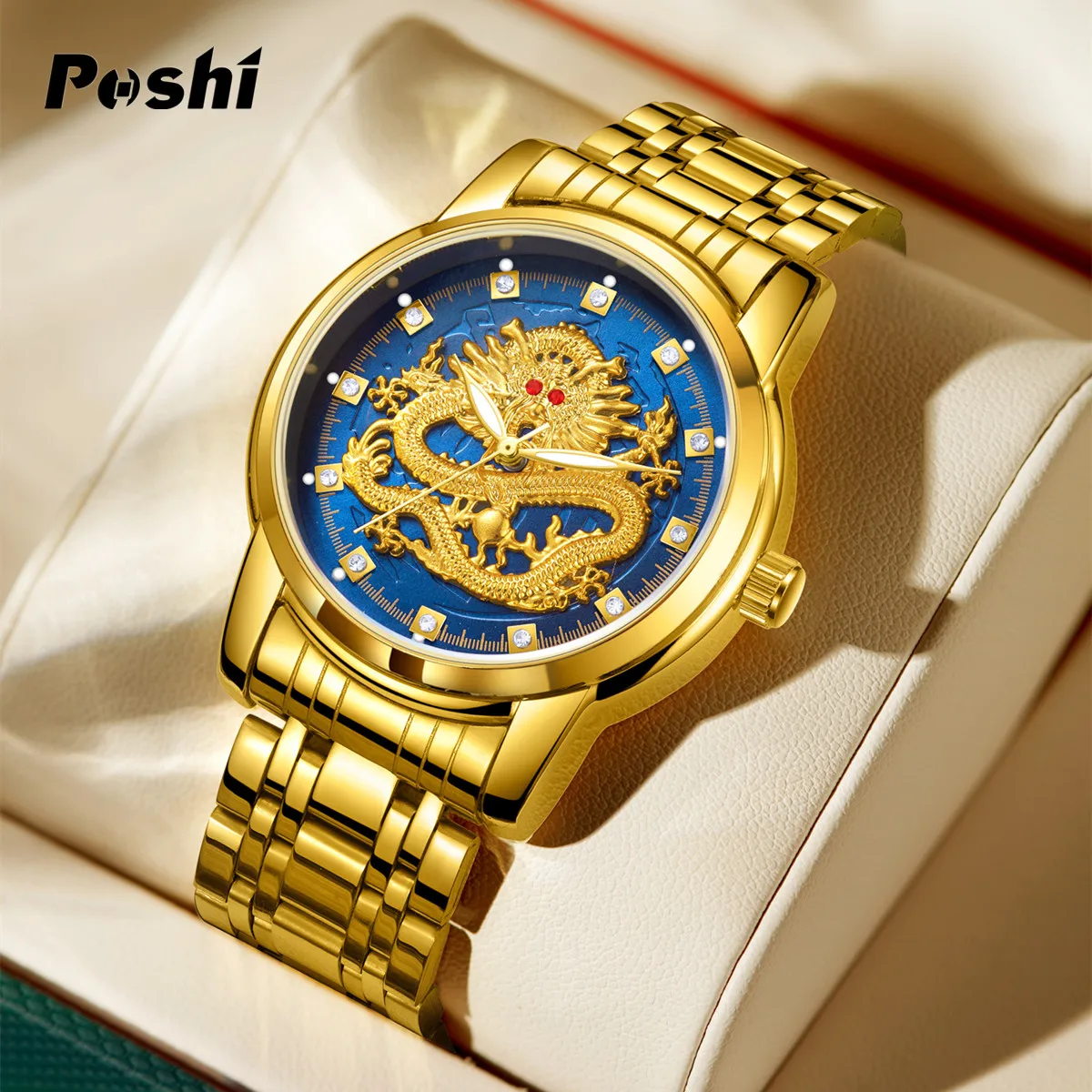 POSHI-Stainless-Steel-Fashion-Quartz-Watch-for-Man-Gold-Dragon-Quartz ...