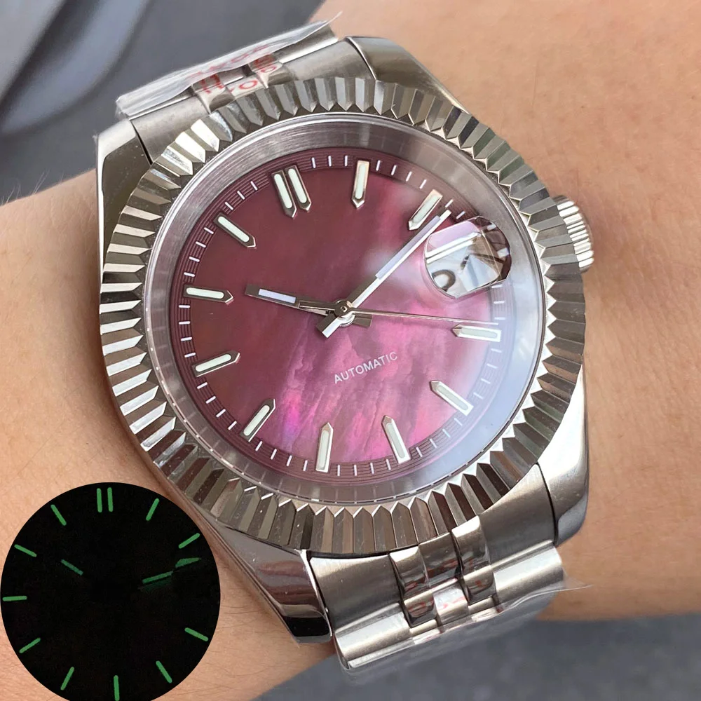 Tandorio-39mm-Fixed-Fluted-Ruby-Red-Mother-of-Pearl-Green-Luminous-Dial ...