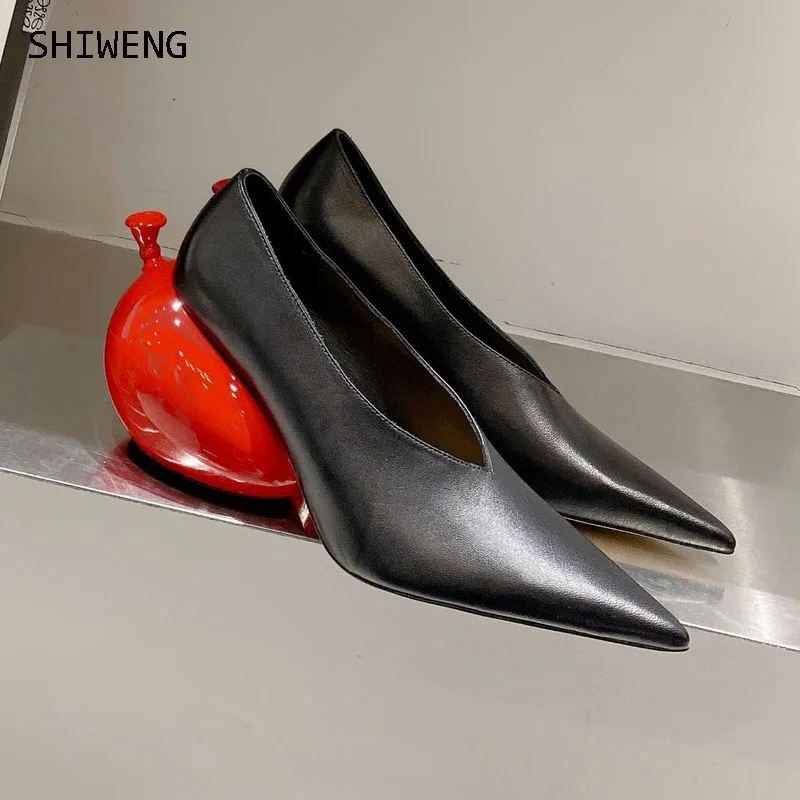 2023 New Red Balloon Heel Pumps Women Sexy Dress Heels Black Pointed ...
