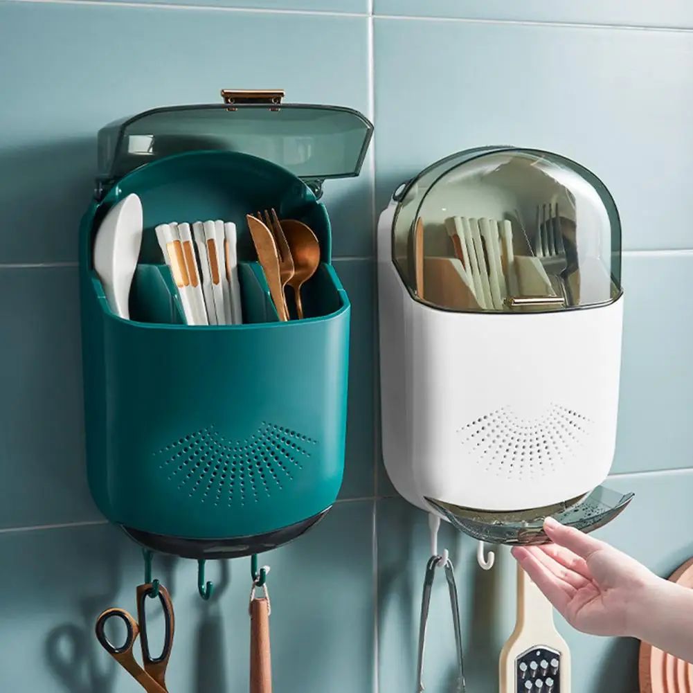 1-Pc-Chopsticks-Holder-Wall-Mounted-Fork-Spoon-Container-With-Drain ...