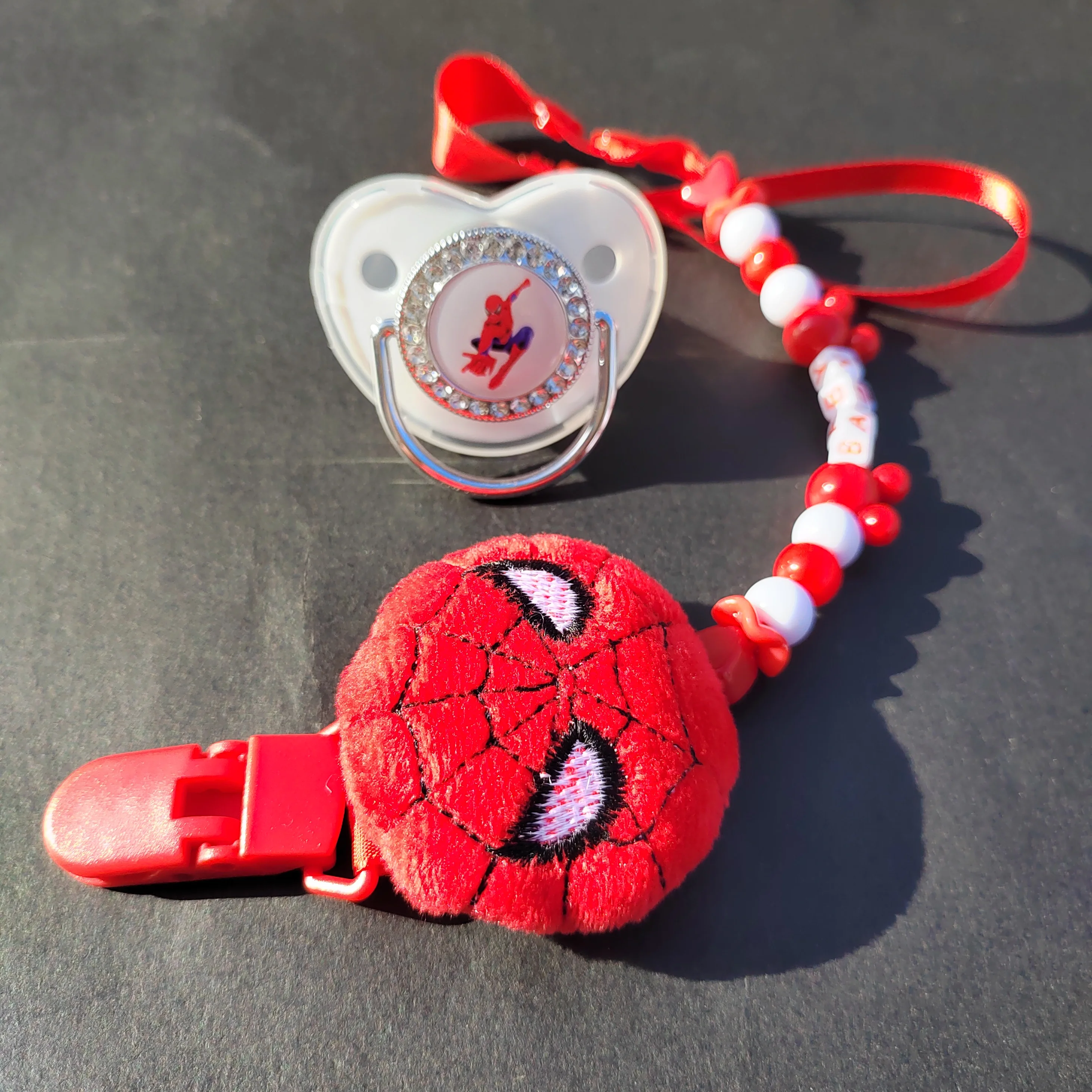 1-Set-Disney-Spider-Man-Pacifier-Custom-Dental-Glue-Clip-Bling-Red ...
