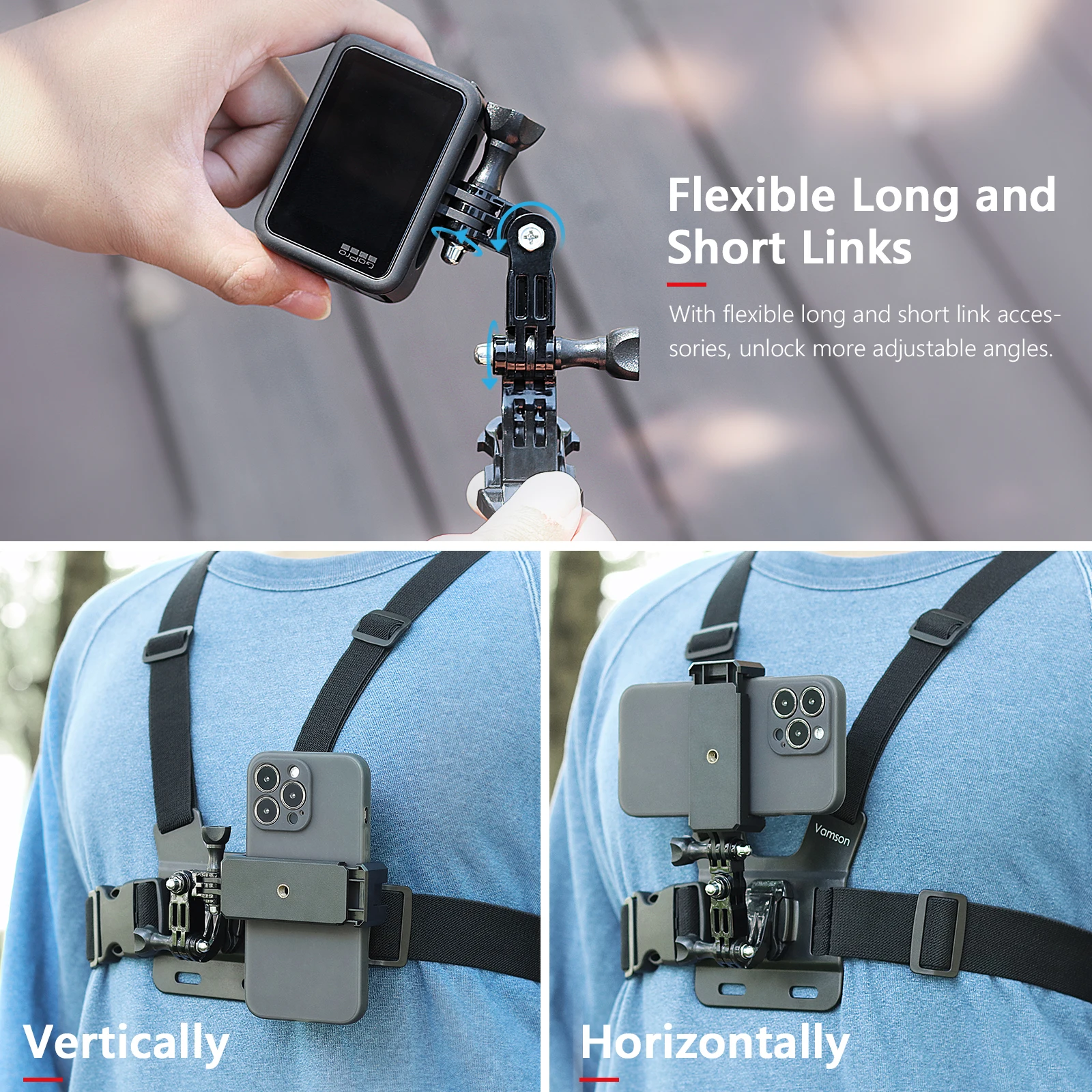 Adjustable Universal Phone Clip Holder Chest Mount for D