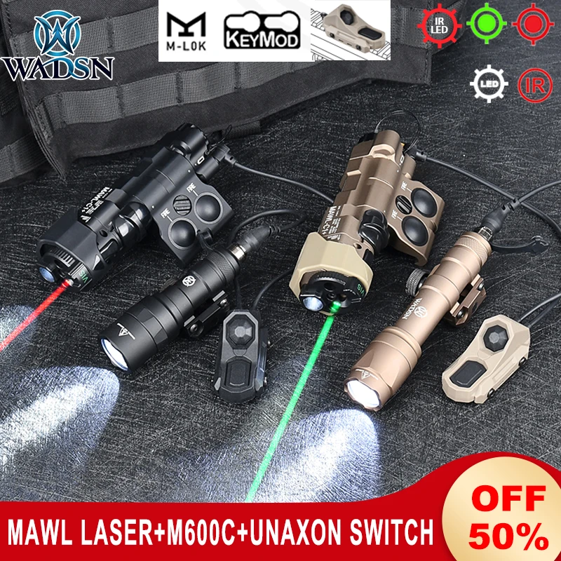 Wadsn linterna Airsoft táctica Mawl C1, láser IR rojo y verde, M600C, M300C, luz de exploración ...
