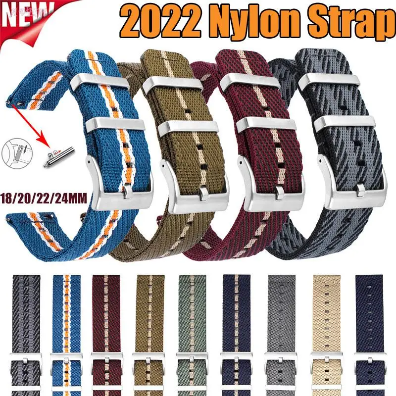 Nylon-Canvas-Strap-18mm-20mm-22mm-24mm-Watch-Band-Stainless-Steel-Metal ...