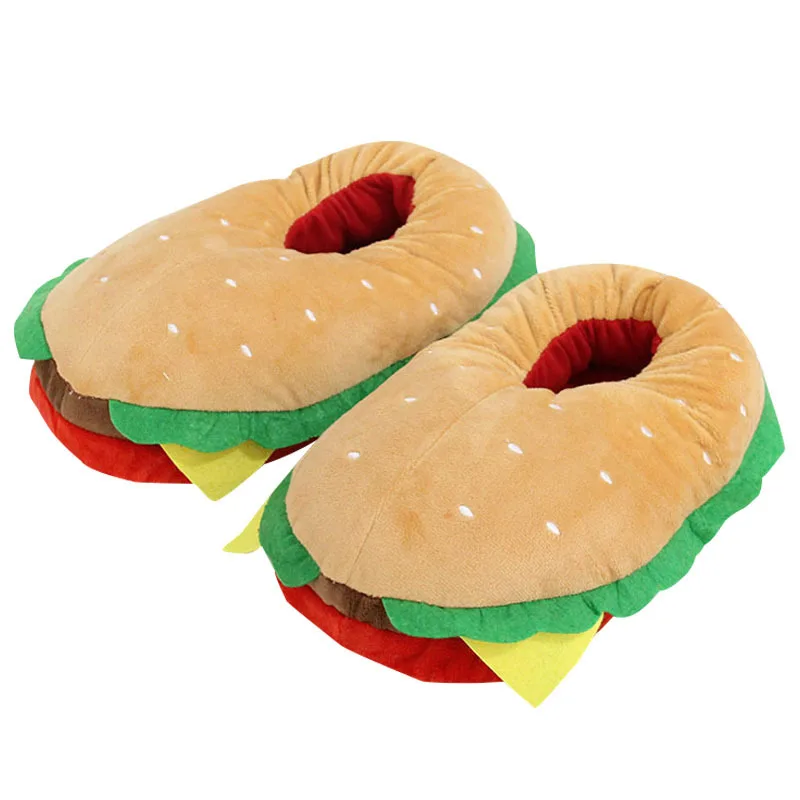 New Cartoon Hamburger Plush Slippers Women's Home Sandwich Creative ...